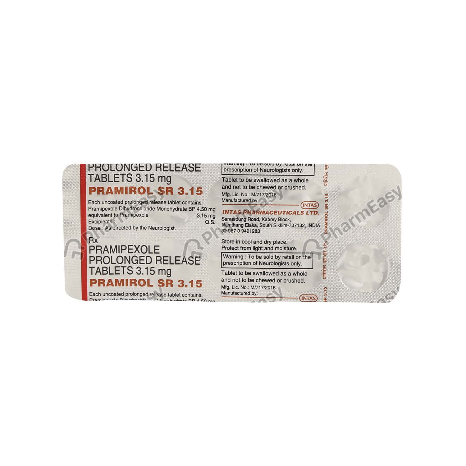 Buy Pramirol Sr 3.15 MG Tablet (10) Online at Flat 18% OFF* | PharmEasy