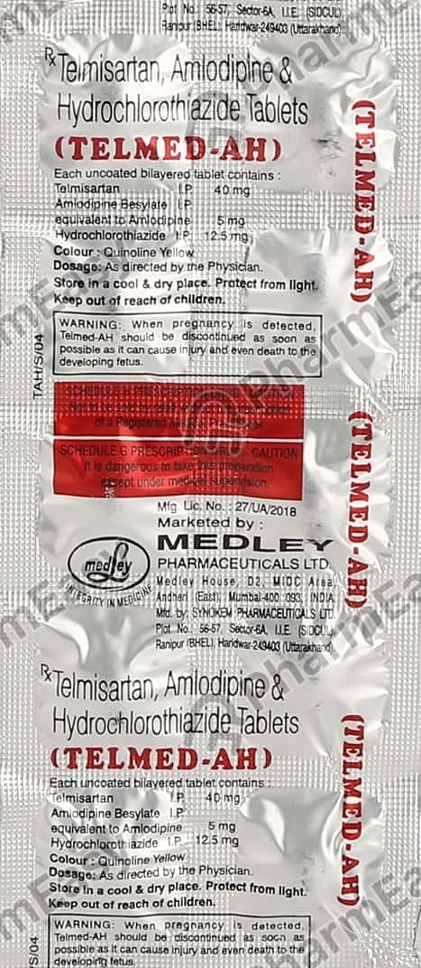 Telmed Ah 40mg Strip Of 10 Tablets: Uses, Side Effects, Price & Dosage ...