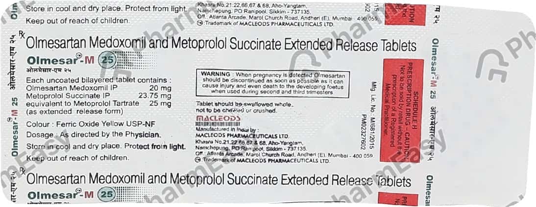 Olmesar M 25mg Strip Of 10 Tablets: Uses, Side Effects, Price & Dosage ...