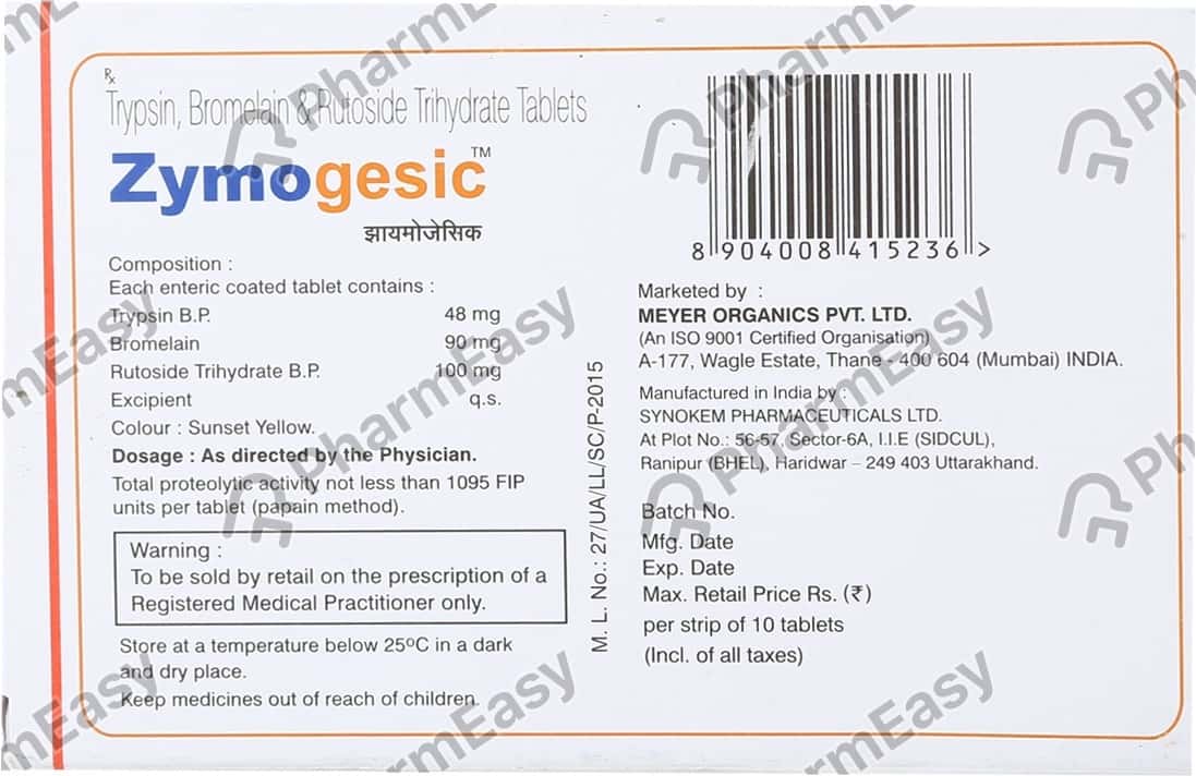 Zymogesic Strip Of 10 Tablets: Uses, Side Effects, Price & Dosage ...