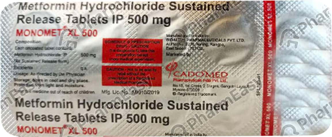 Monomet Xl 500 MG Tablet (10): Uses, Side Effects, Price & Dosage ...