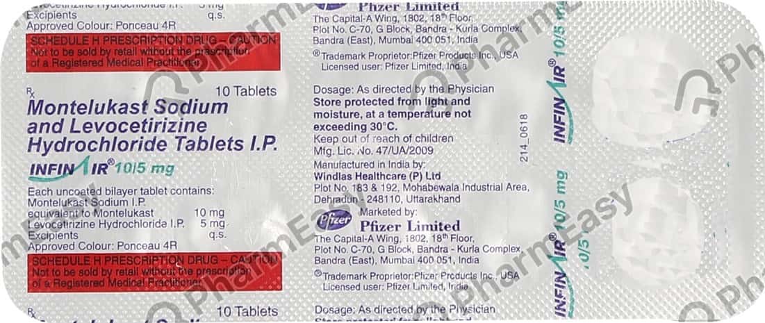 Infinair 5/10mg Strip Of 10 Tablets: Uses, Side Effects, Price & Dosage ...
