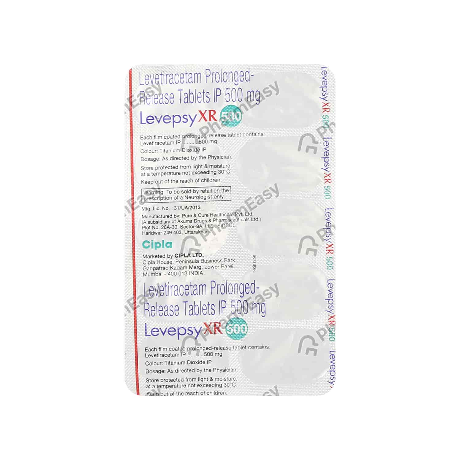 Buy Levepsy Xr 500mg Tab Online at flat 15% off | PharmEasy