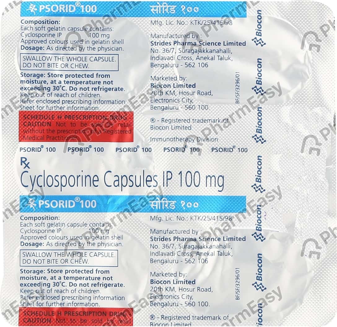 Psorid 100 MG Capsule (5): Uses, Side Effects, Price & Dosage | PharmEasy