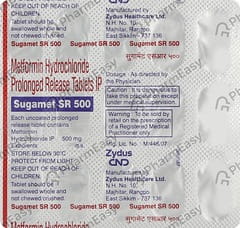 Sugamet Sr 500 MG Tablet (15): Uses, Side Effects, Price & Dosage ...