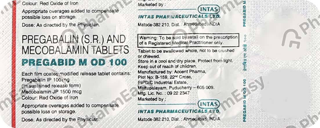 Pregabid M Od 100mg Strip Of 10 Tablets: Uses, Side Effects, Price ...