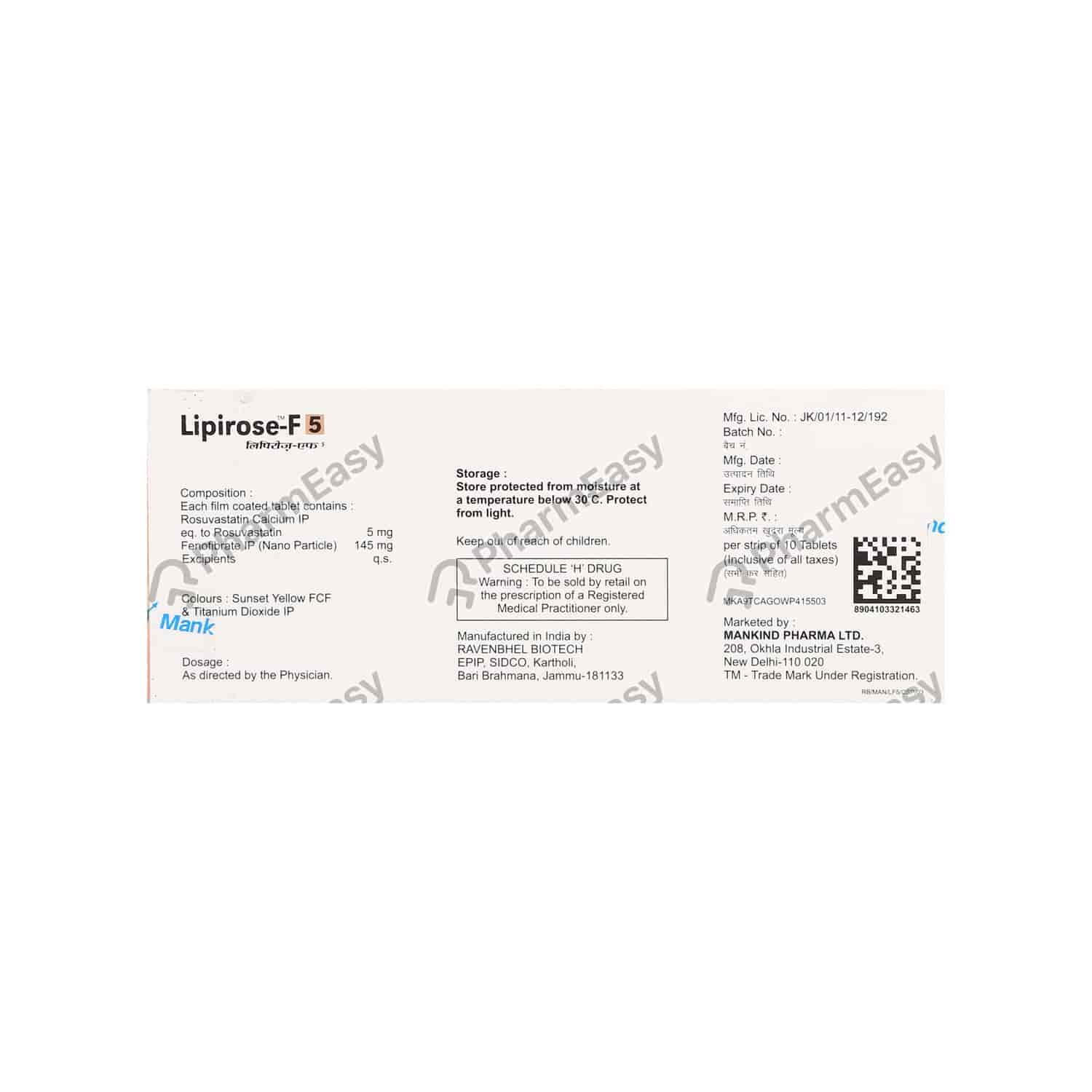Buy Lipirose F 5mg Tablet Online at Flat 18% OFF* | PharmEasy