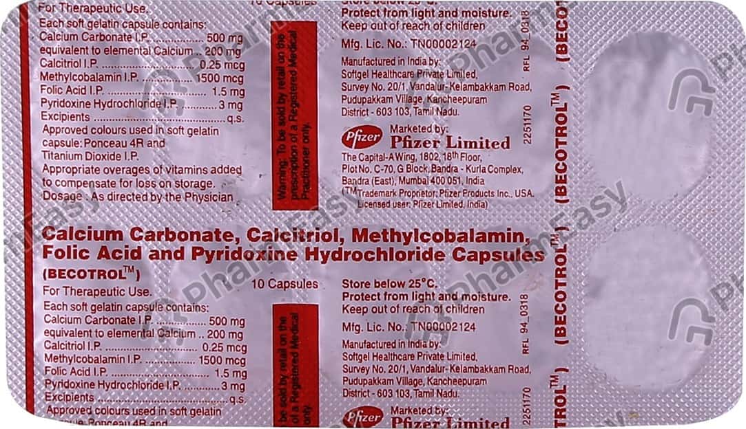 Becotrol Strip Of 10 Capsules: Uses, Side Effects, Price & Dosage ...