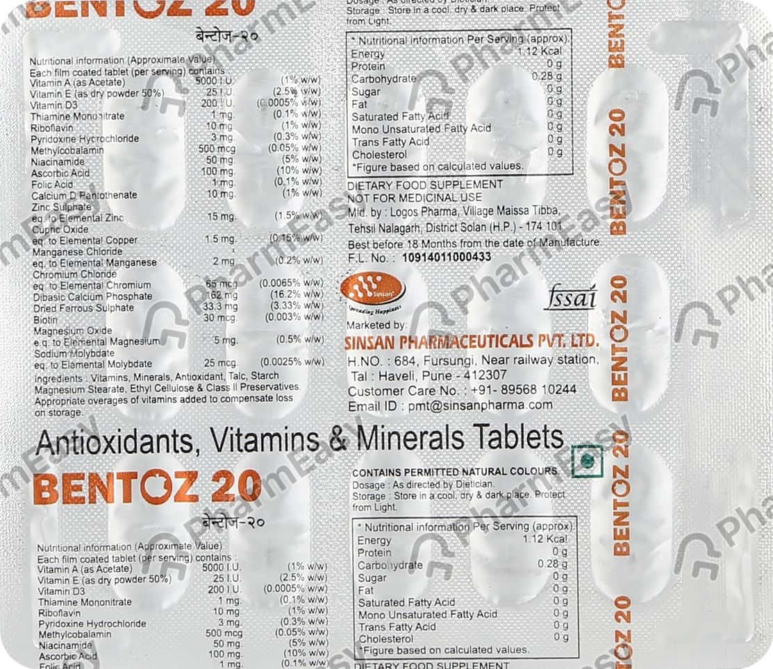 Buy Bentoz 20 Strip Of 15 Tablets Online at Flat 15% OFF | PharmEasy