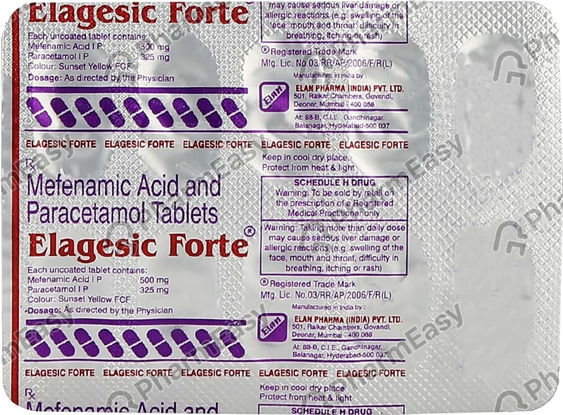 Elagesic Forte Strip Of 10 Tablets: Uses, Side Effects, Price & Dosage | PharmEasy