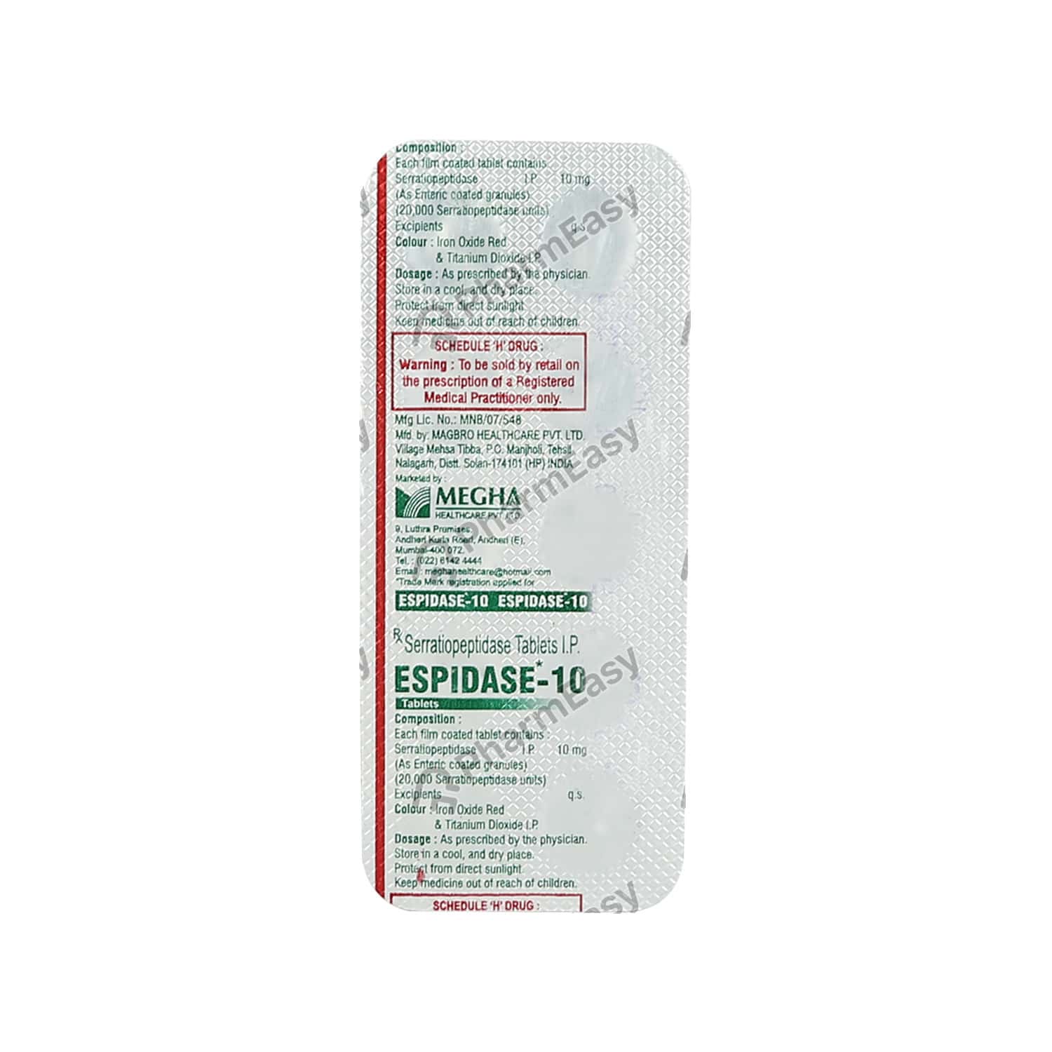Espidase 10 MG Tablet (10) - Uses, Side Effects, Dosage, Composition ...