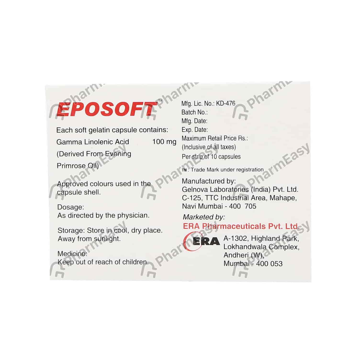 Buy Eposoft 100mg Capsule Online at Flat 18% OFF* | PharmEasy