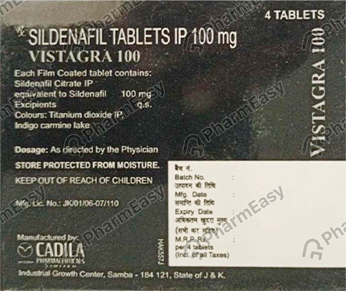 Vistagra 100 MG Tablet (4): Uses, Side Effects, Price & Dosage | PharmEasy