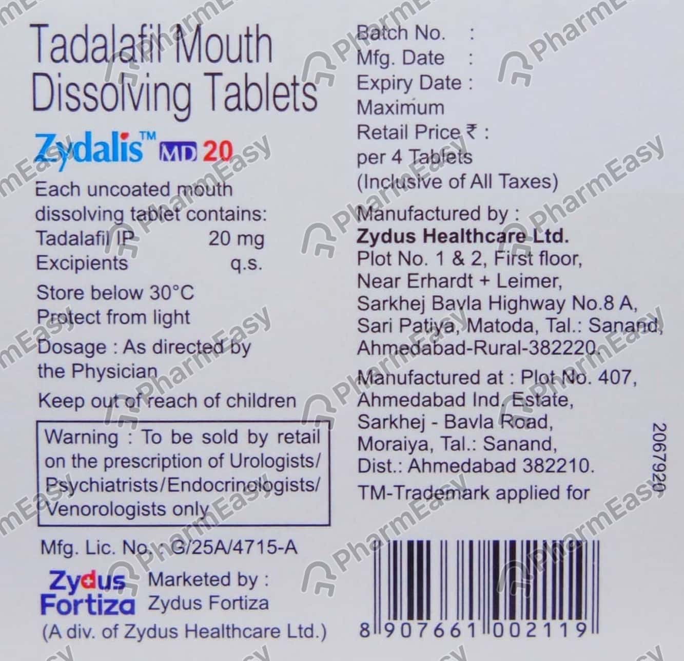 Zydalis 20 MG Tablet (4): Uses, Side Effects, Price & Dosage | PharmEasy