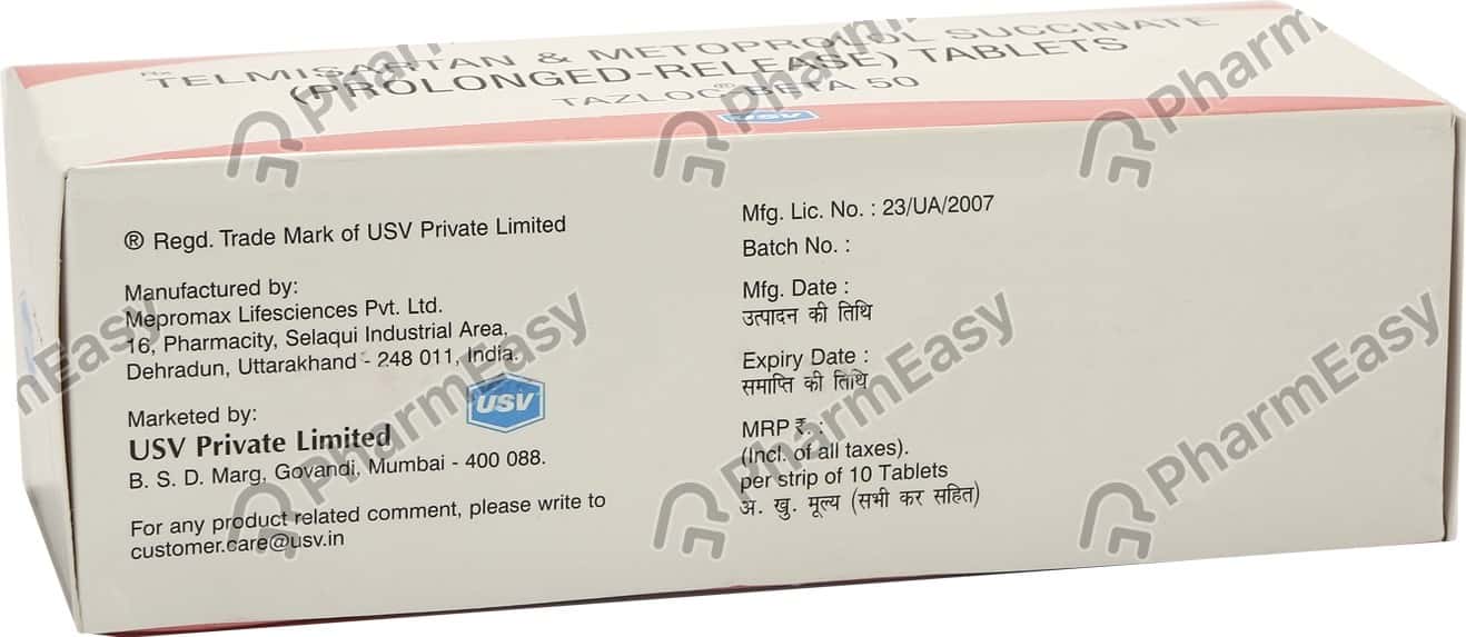 Tazloc Beta 50mg Strip Of 10 Tablets: Uses, Side Effects, Price ...
