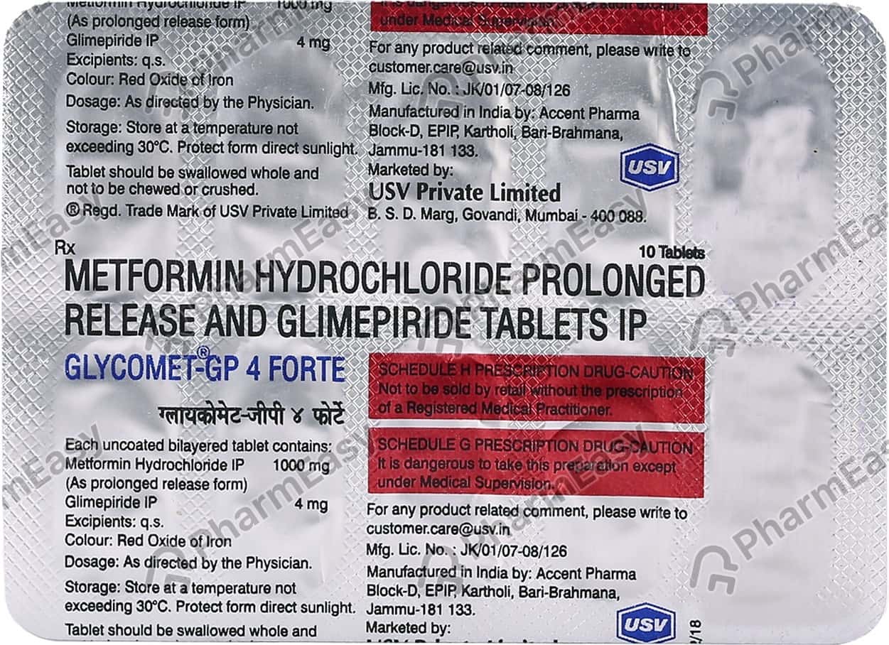 Glycomet Gp 4 Forte Strip Of 10 Tablets: Uses, Side Effects, Price & Dosage | PharmEasy