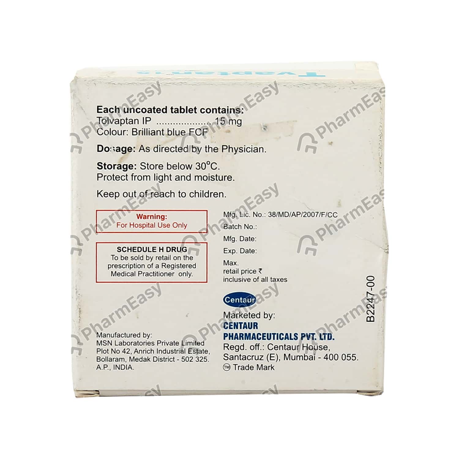 Buy Tvaptan 15mg Tablet Online at Flat 18% OFF* | PharmEasy