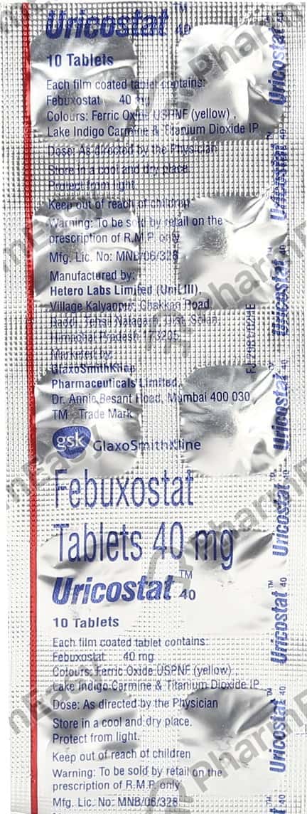 Uricostat 40 MG Tablet (10): Uses, Side Effects, Price & Dosage | PharmEasy