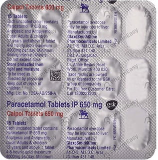 Calpol 650 MG Tablet (15): Uses, Side Effects, Price, Dosage ...