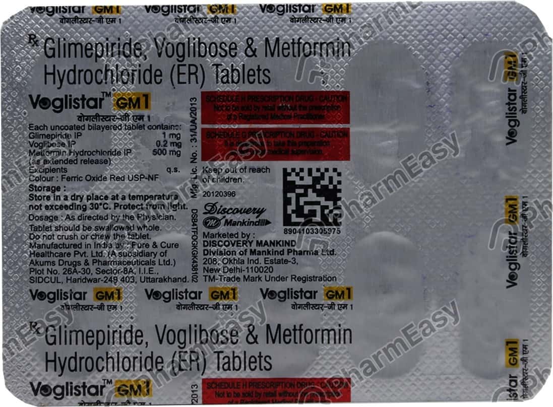 Voglistar-Gm 1mg Strip Of 10 Tablets: Uses, Side Effects, Price, Dosage ...