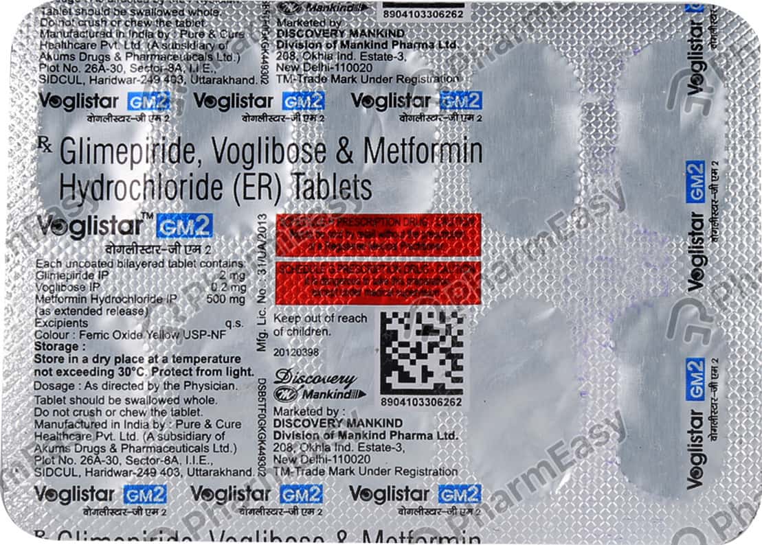 Voglistar Gm 2mg Strip Of 10 Tablets: Uses, Side Effects, Price ...