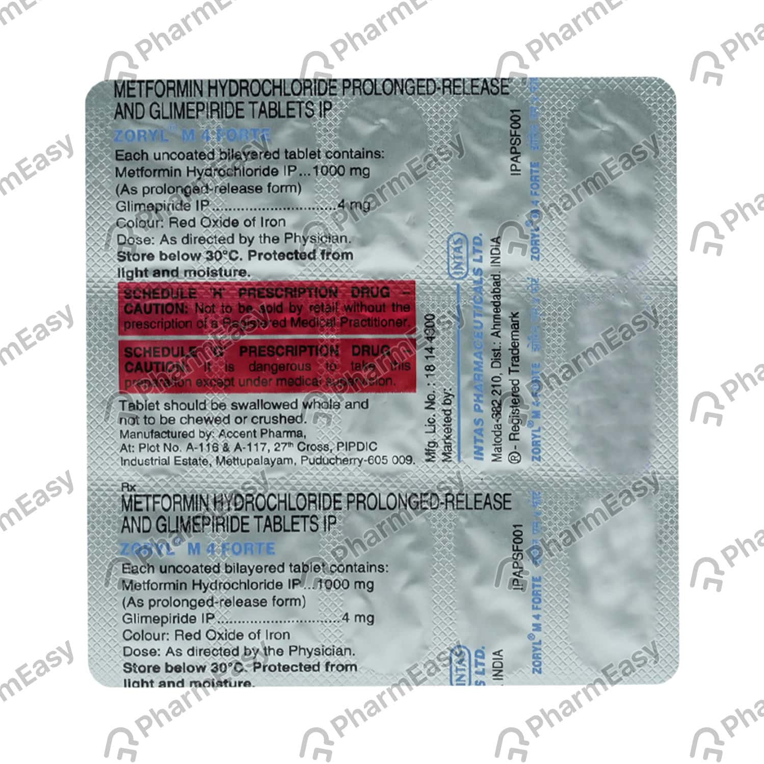 Zoryl M4 Forte Strip Of 10 Tablets: Uses, Side Effects, Price & Dosage ...