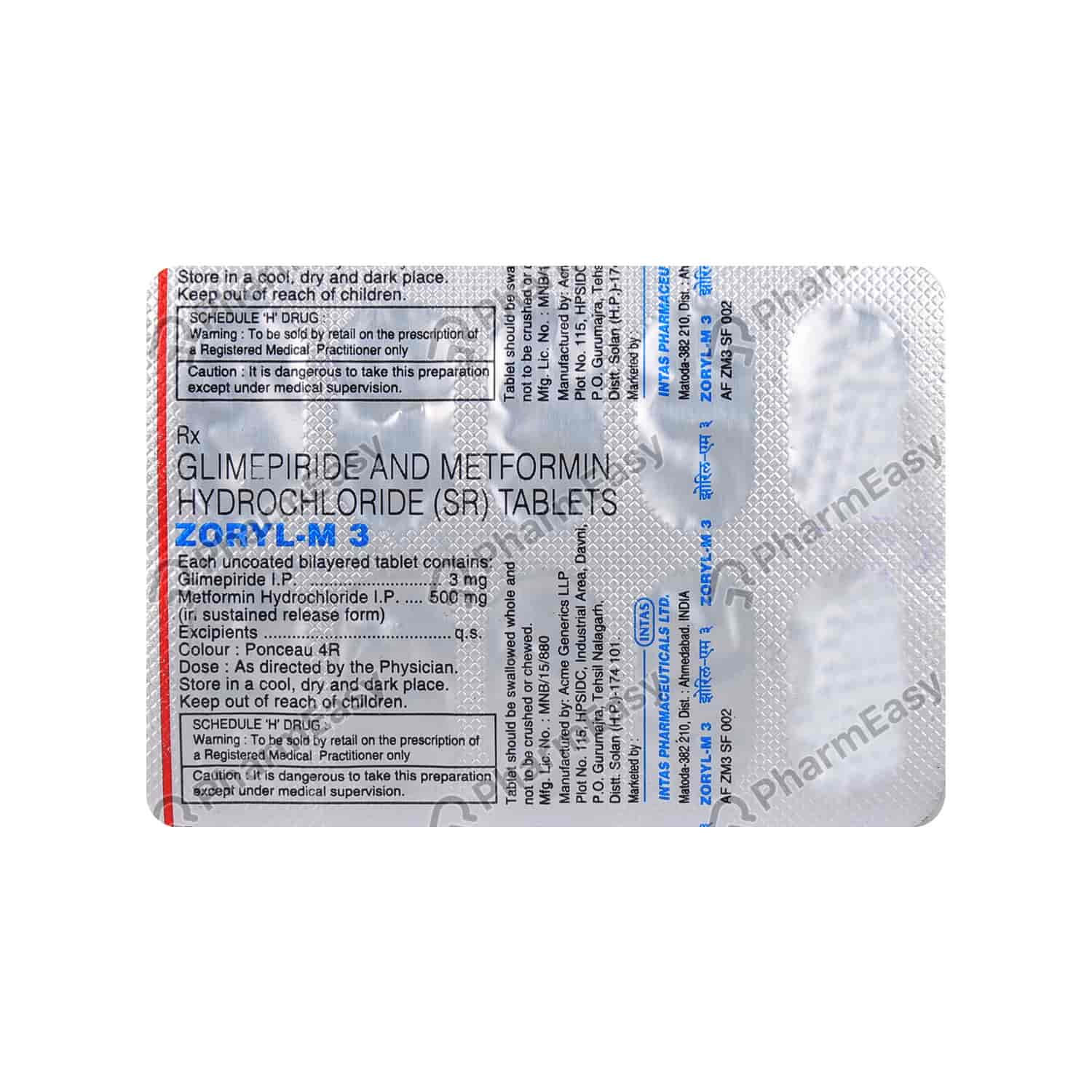 Zoryl M 3mg Tablet 10'S - Uses, Side Effects, Dosage, Composition ...