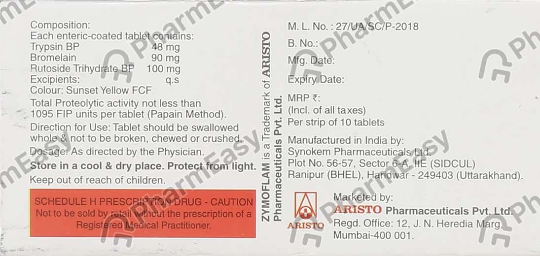 Zymoflam Strip Of 10 Tablets: Uses, Side Effects, Price & Dosage ...