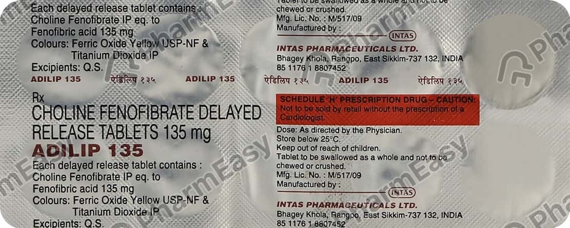 Adilip 135 MG Tablet (10): Uses, Side Effects, Price & Dosage | PharmEasy
