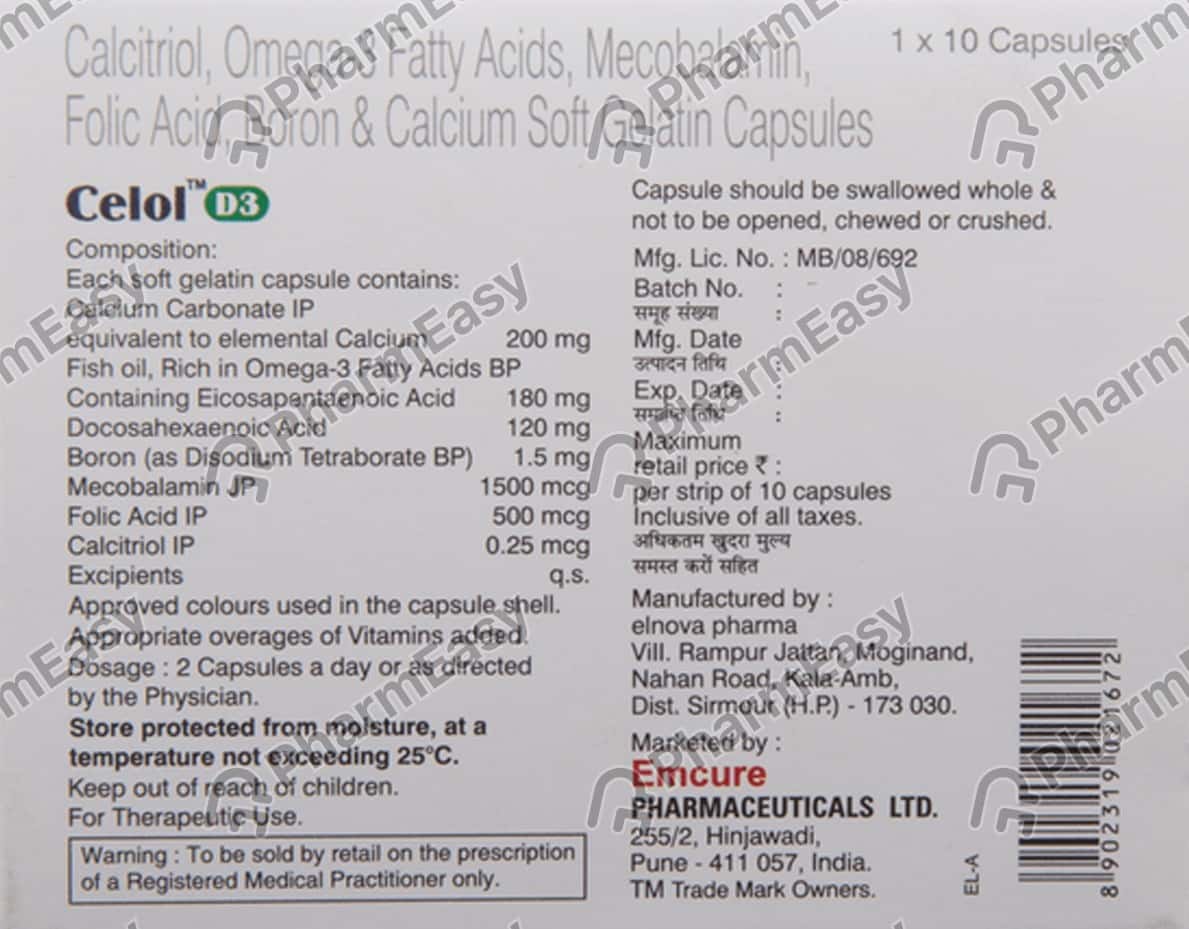 Celol D3 Capsule: Uses, Side Effects, Price & Dosage | PharmEasy