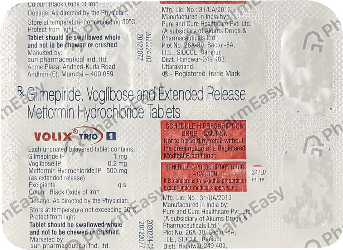 Volix Trio 1mg Strip Of 10 Tablets: Uses, Side Effects, Price & Dosage ...
