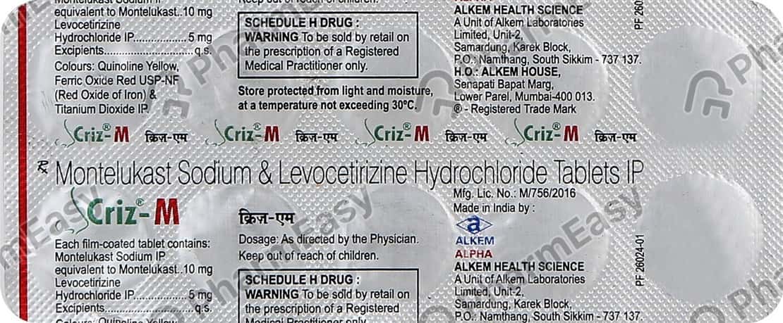 Criz M Strip Of 10 Tablets: Uses, Side Effects, Price & Dosage | PharmEasy