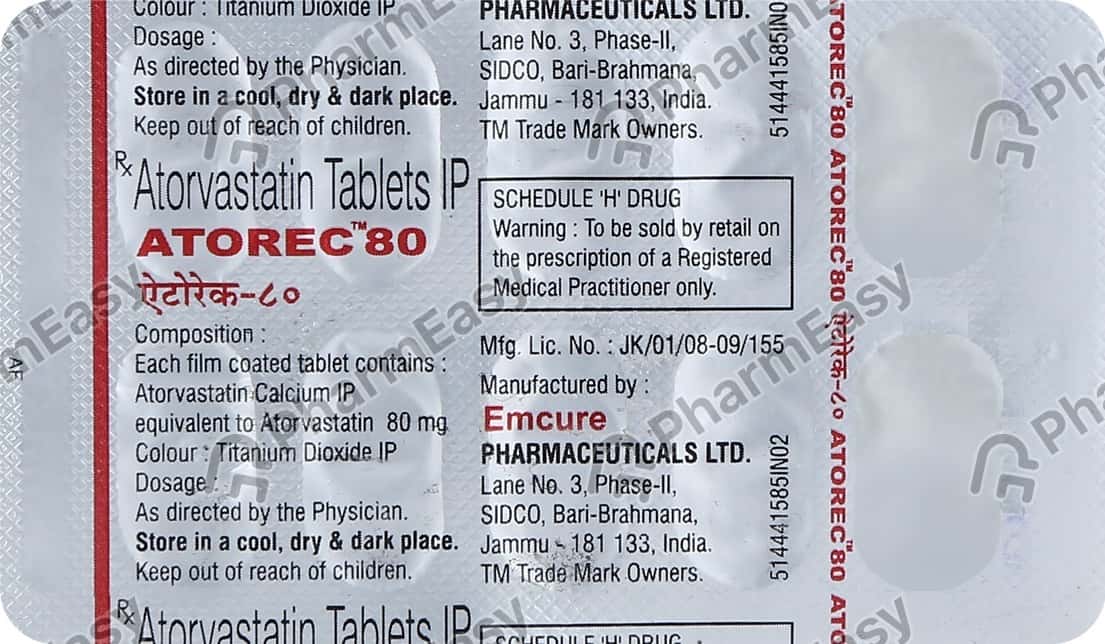 Atorec 80 MG Tablet (10): Uses, Side Effects, Price & Dosage | PharmEasy