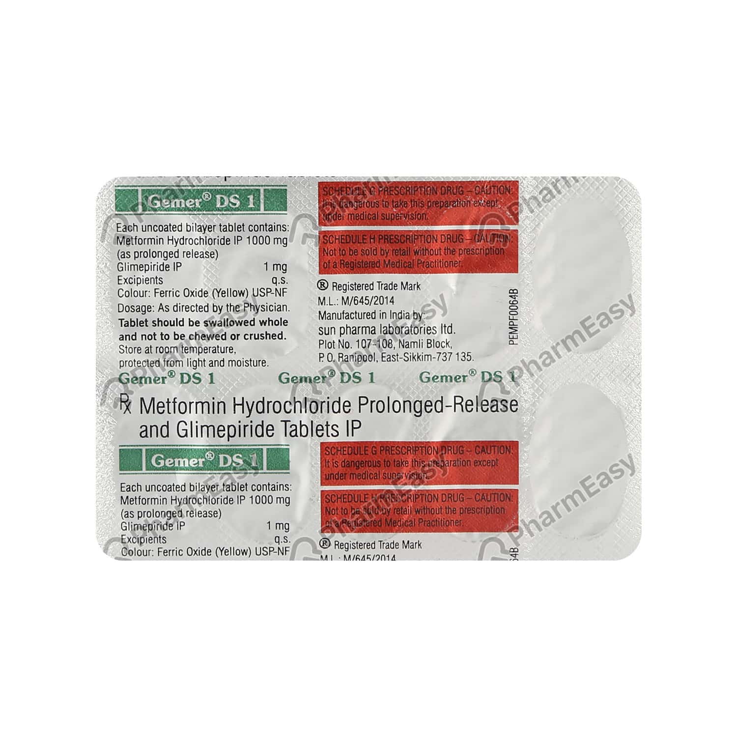 Gemer Ds 1mg Strip Of 10 Tablets - Uses, Side Effects, Dosage, Composition & Price | PharmEasy