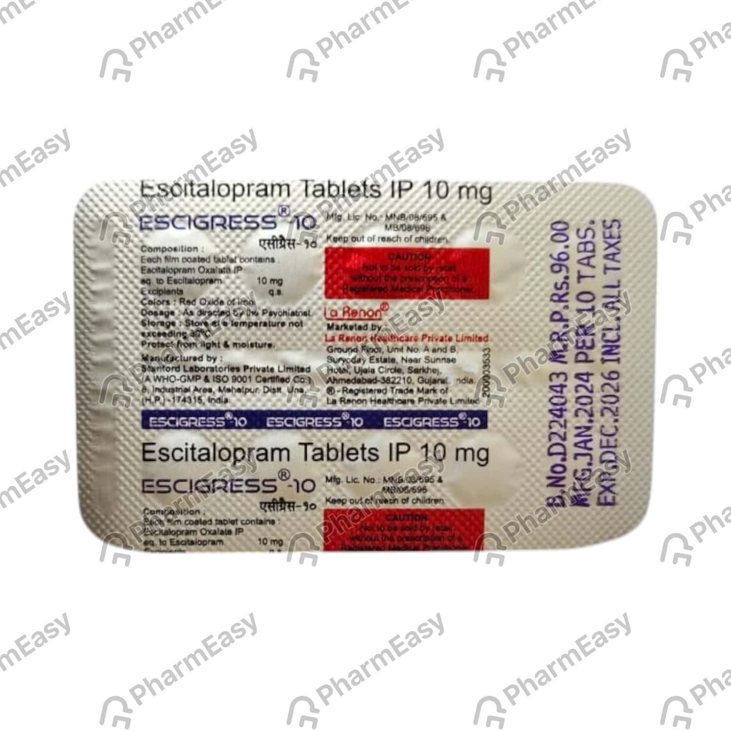 Escigress 10 MG Tablet (10): Uses, Side Effects, Price & Dosage | PharmEasy