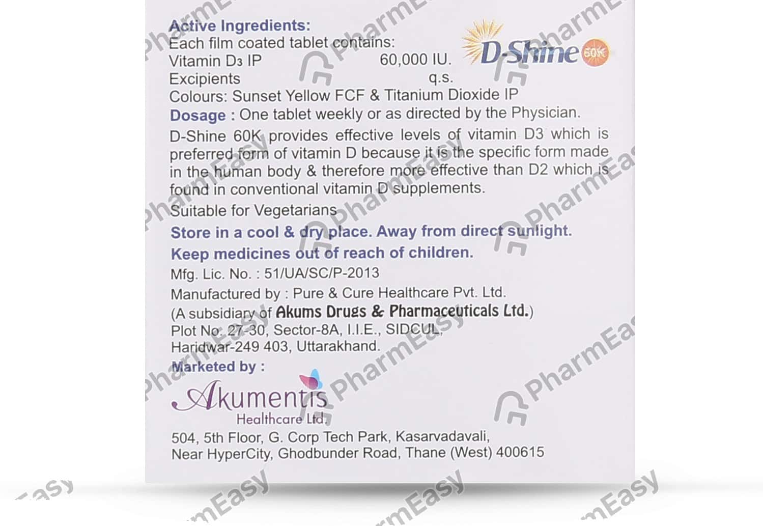 D Shine 60000 IU Tablet (4): Uses, Side Effects, Price & Dosage | PharmEasy