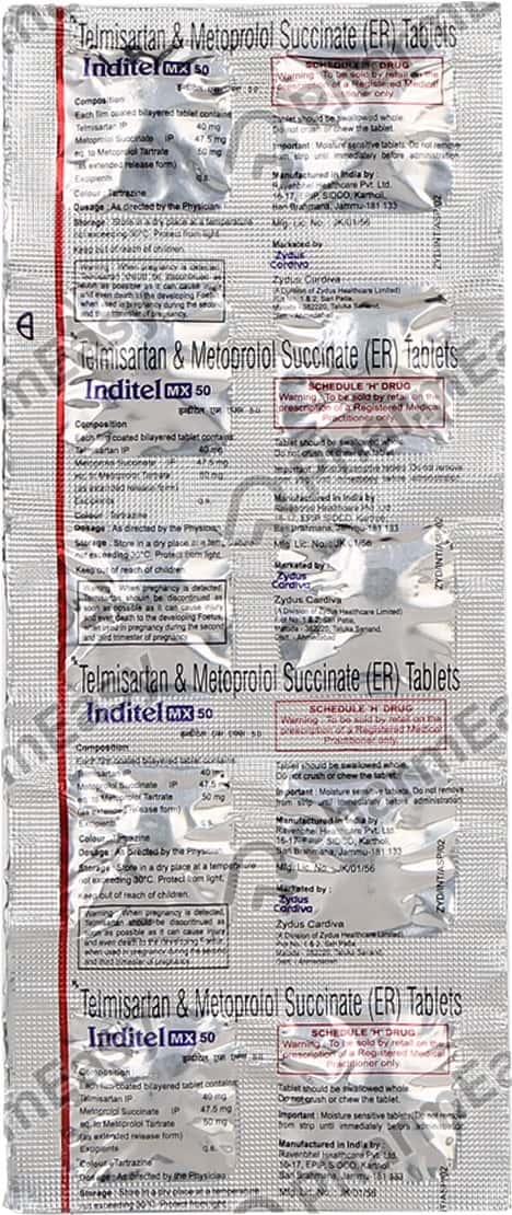 Inditel Mx 50mg Strip Of 10 Tablets: Uses, Side Effects, Price & Dosage ...