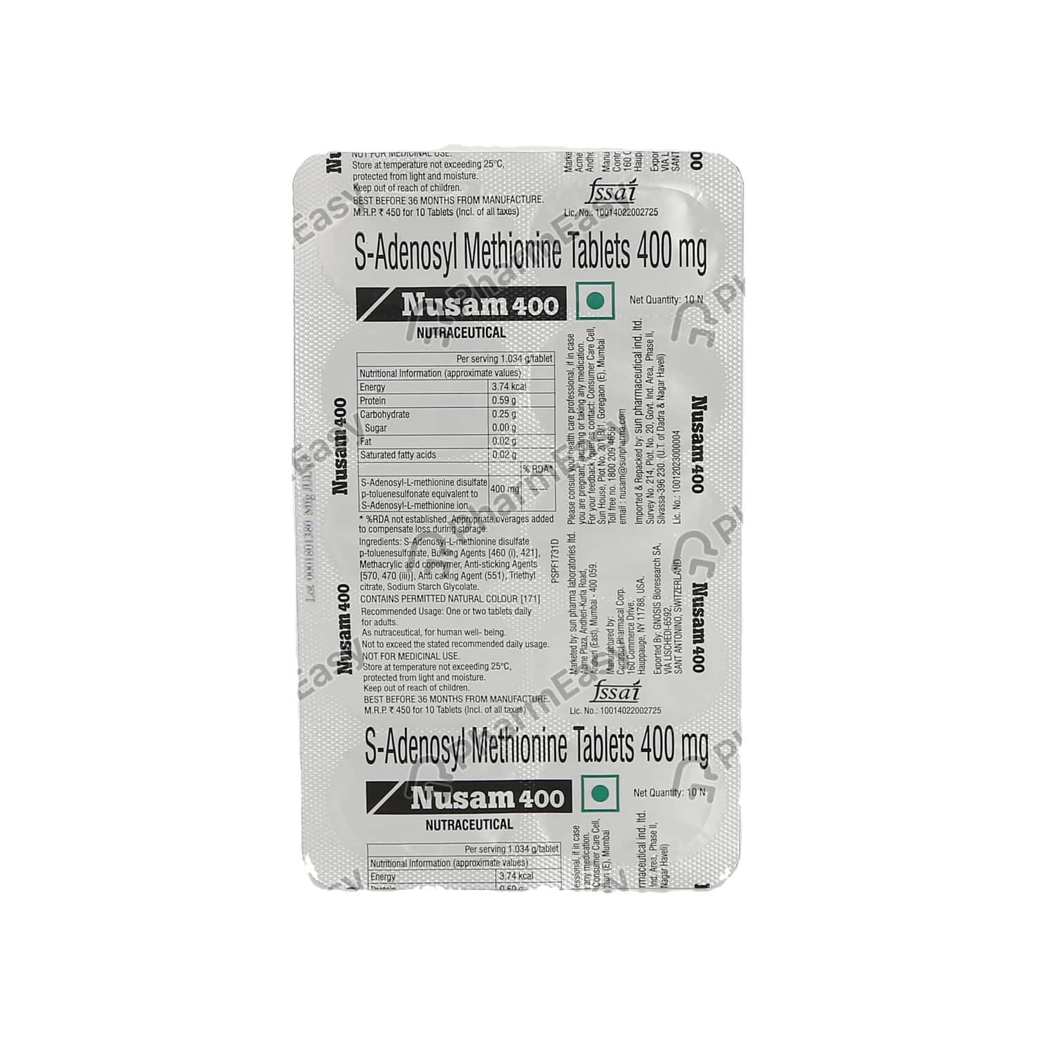 Buy Nusam 400 MG Tablet (10) Online at Flat 18% OFF* | PharmEasy