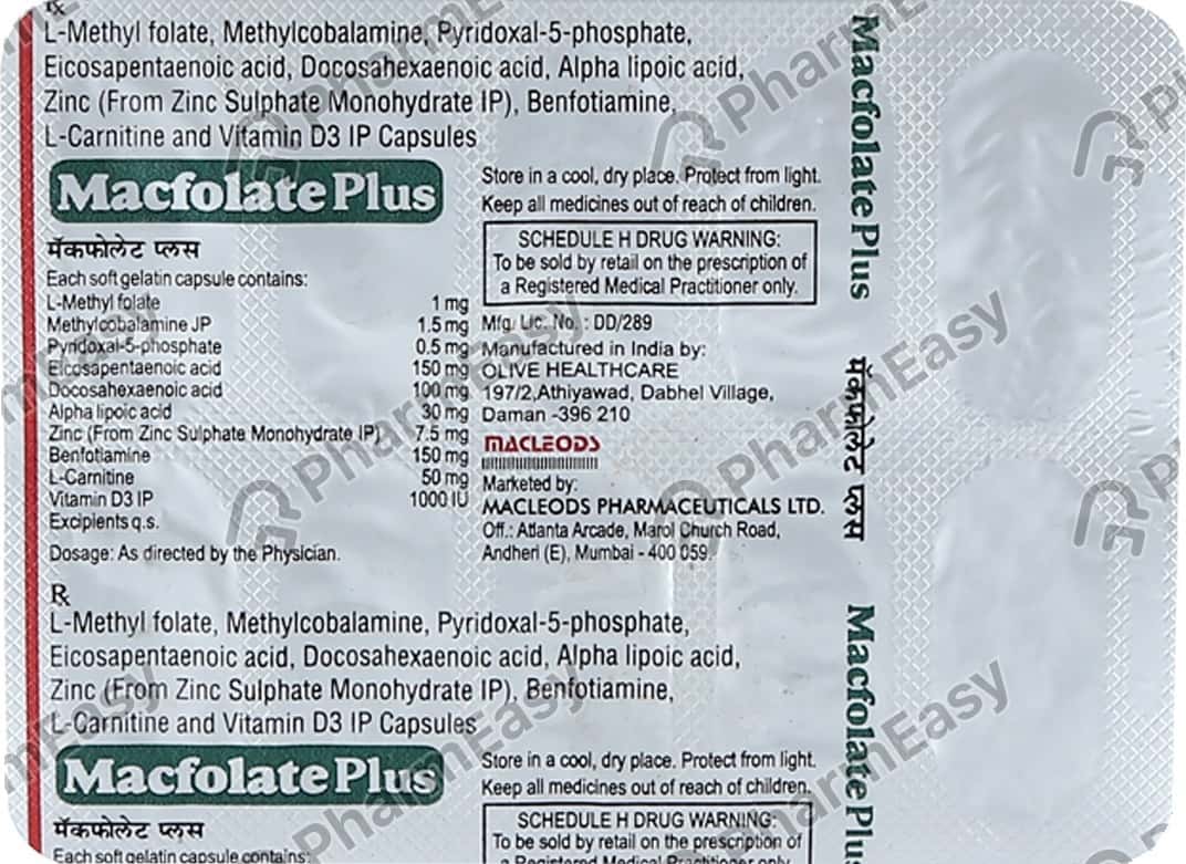 Buy Macfolate Plus Strip Of 10 Capsules Online at Flat 15% OFF | PharmEasy