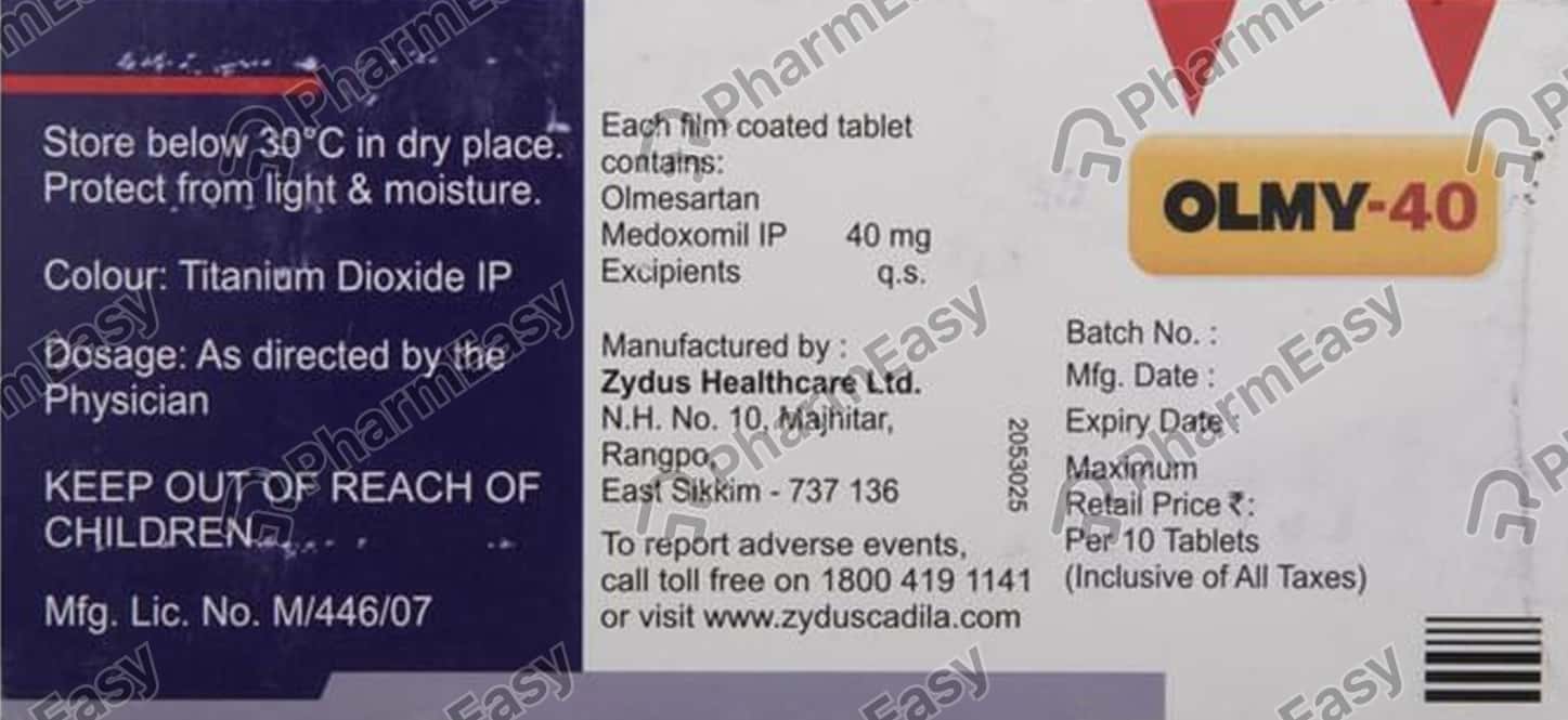 Olmy A 40mg Strip Of 10 Tablets: Uses, Side Effects, Price & Dosage ...