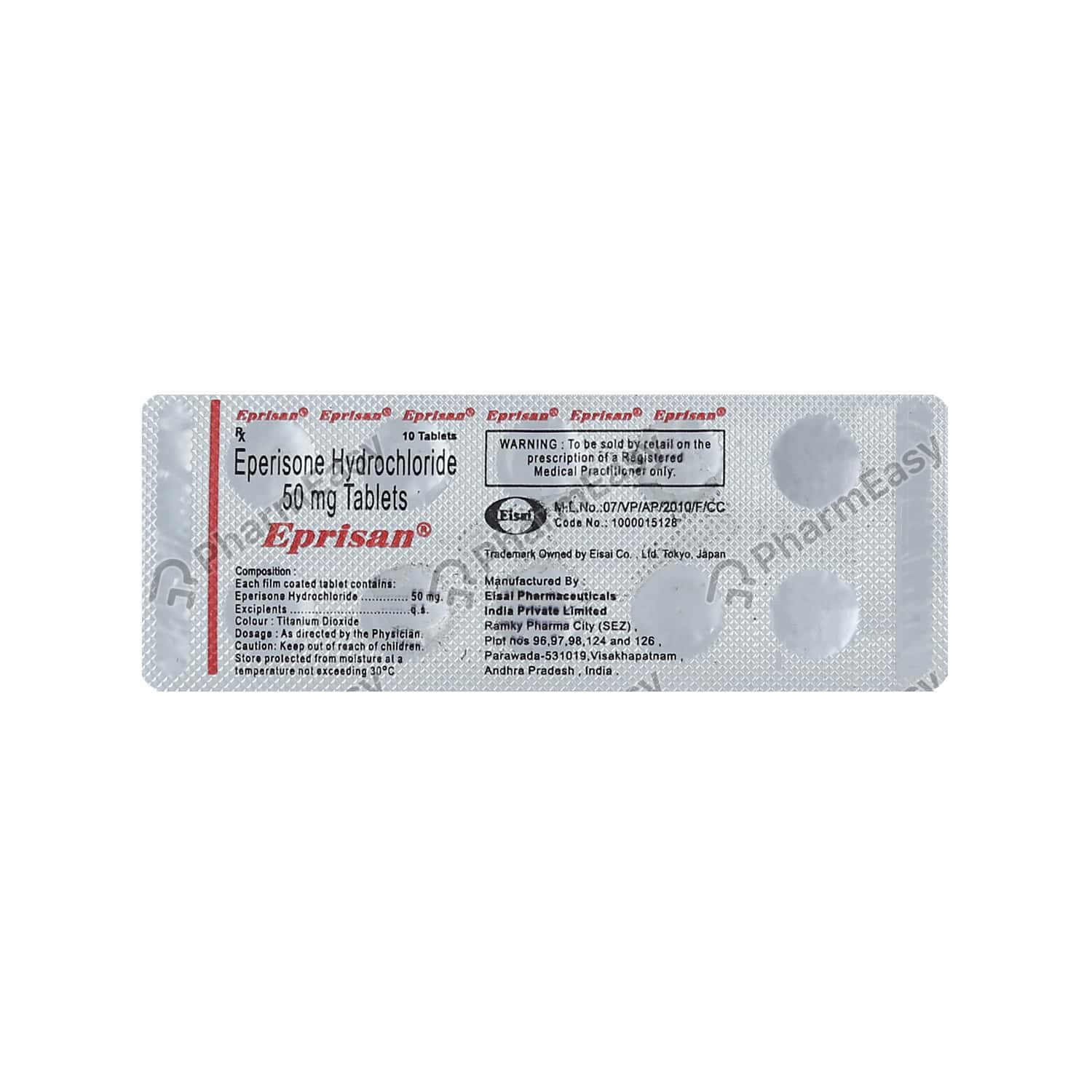 Buy Eprisan 50 MG Tablet (10) Online at Flat 18% OFF* | PharmEasy