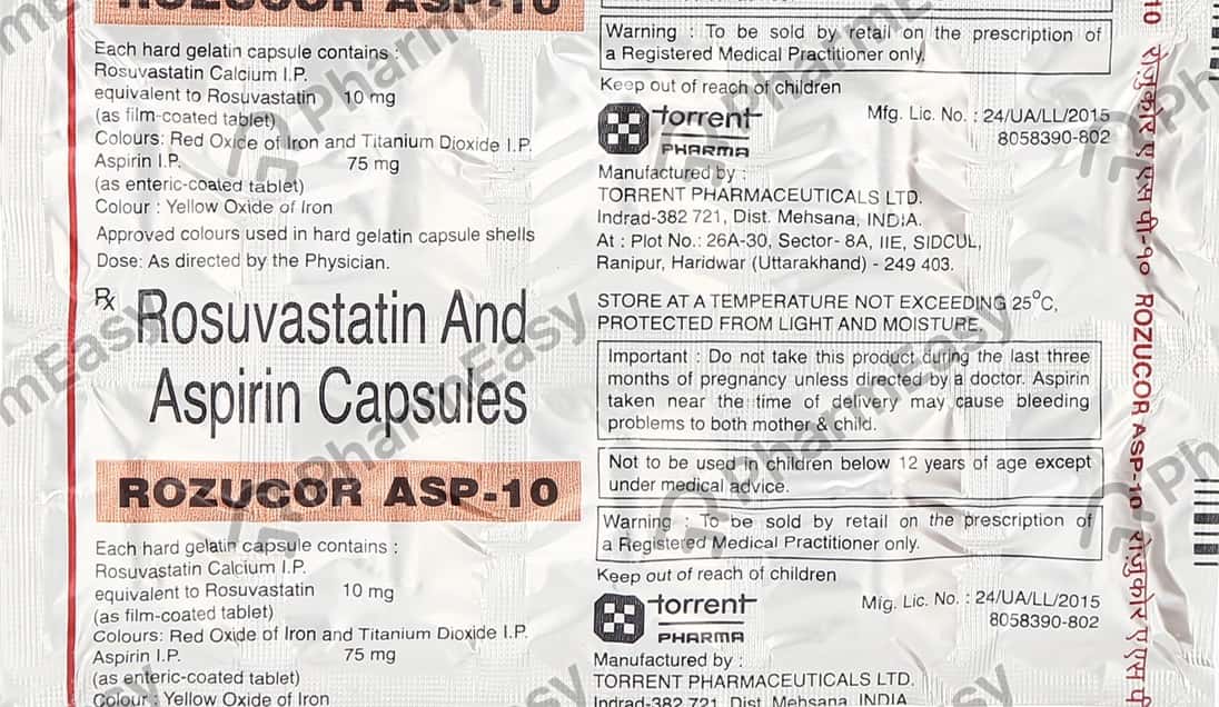 रोज़ुकोर एएसपी कैप्सूल (Rozucor Asp 10 in Hindi) : उपयोग, साइड-इफेक्ट्स, खुराक, कीमत और ...