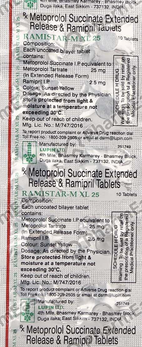 Ramistar M Xl 25mg Strip Of 10 Tablets: Uses, Side Effects, Price ...