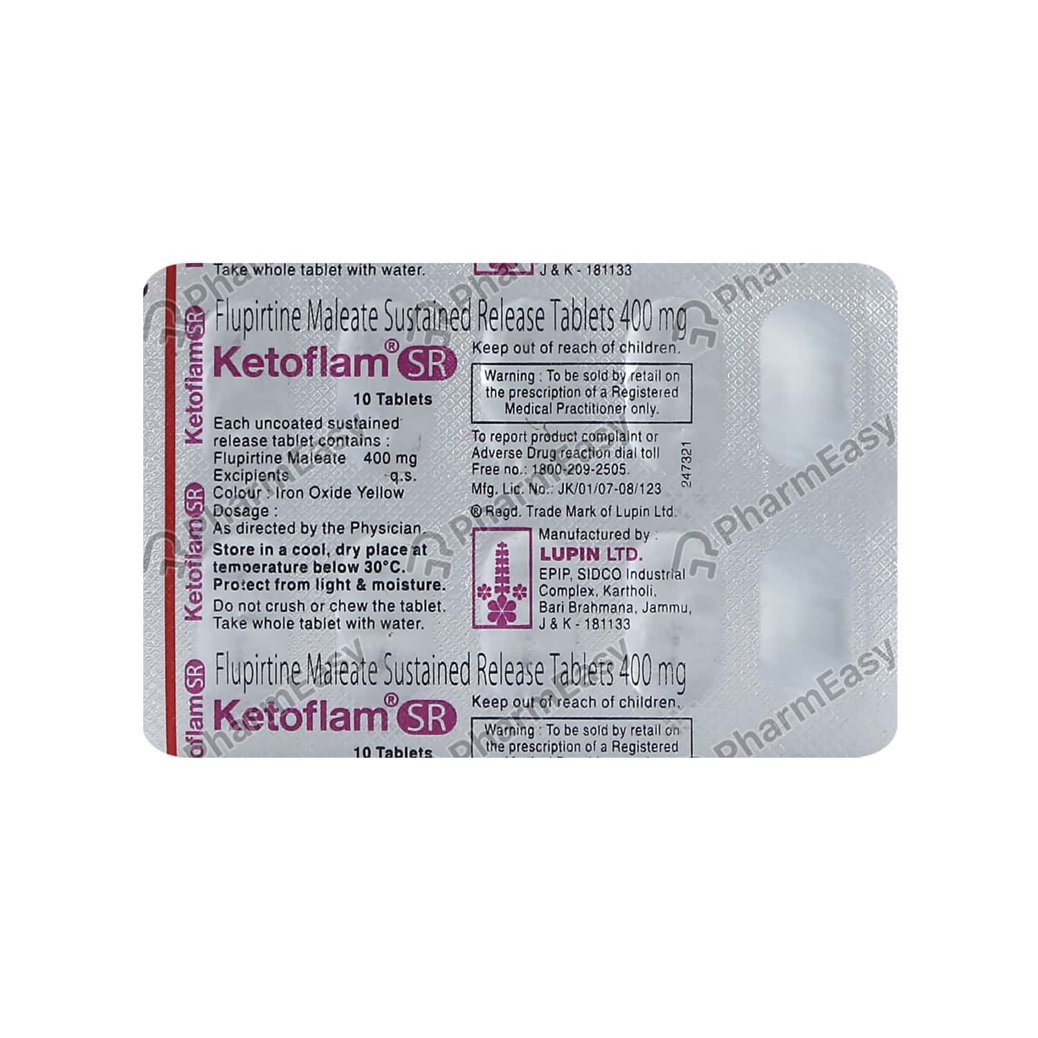 Buy Ketoflam Sr 400 MG Tablet (10) Online at Flat 18% OFF* | PharmEasy