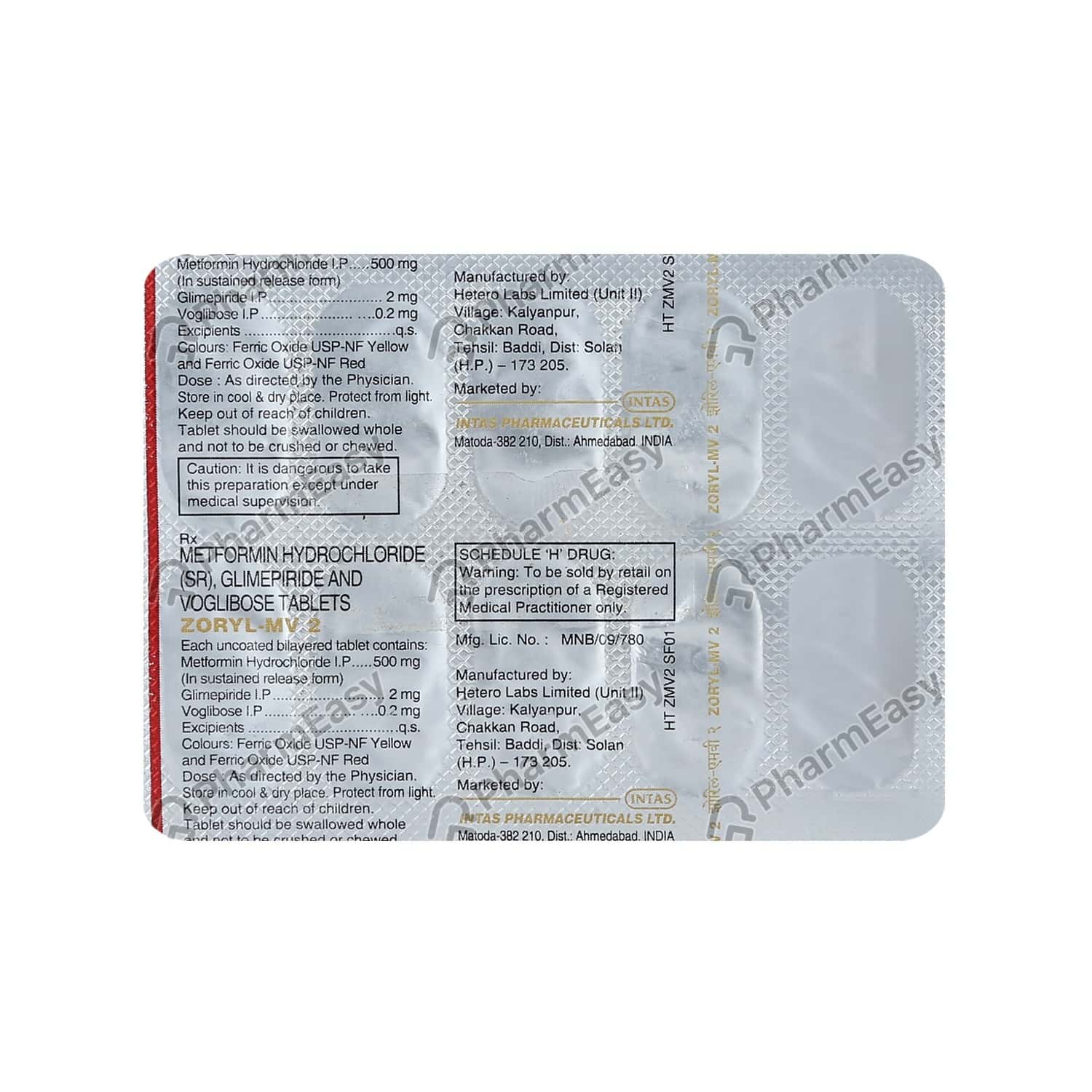 Zoryl Mv 2mg Strip Of 10 Tablets: Uses, Side Effects, Price & Dosage ...