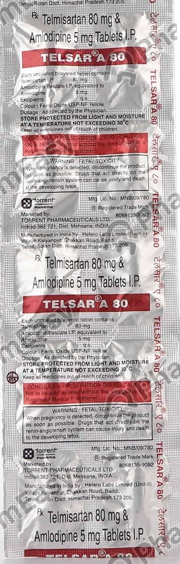 Telsar A 80mg Strip Of 10 Tablets: Uses, Side Effects, Price & Dosage ...