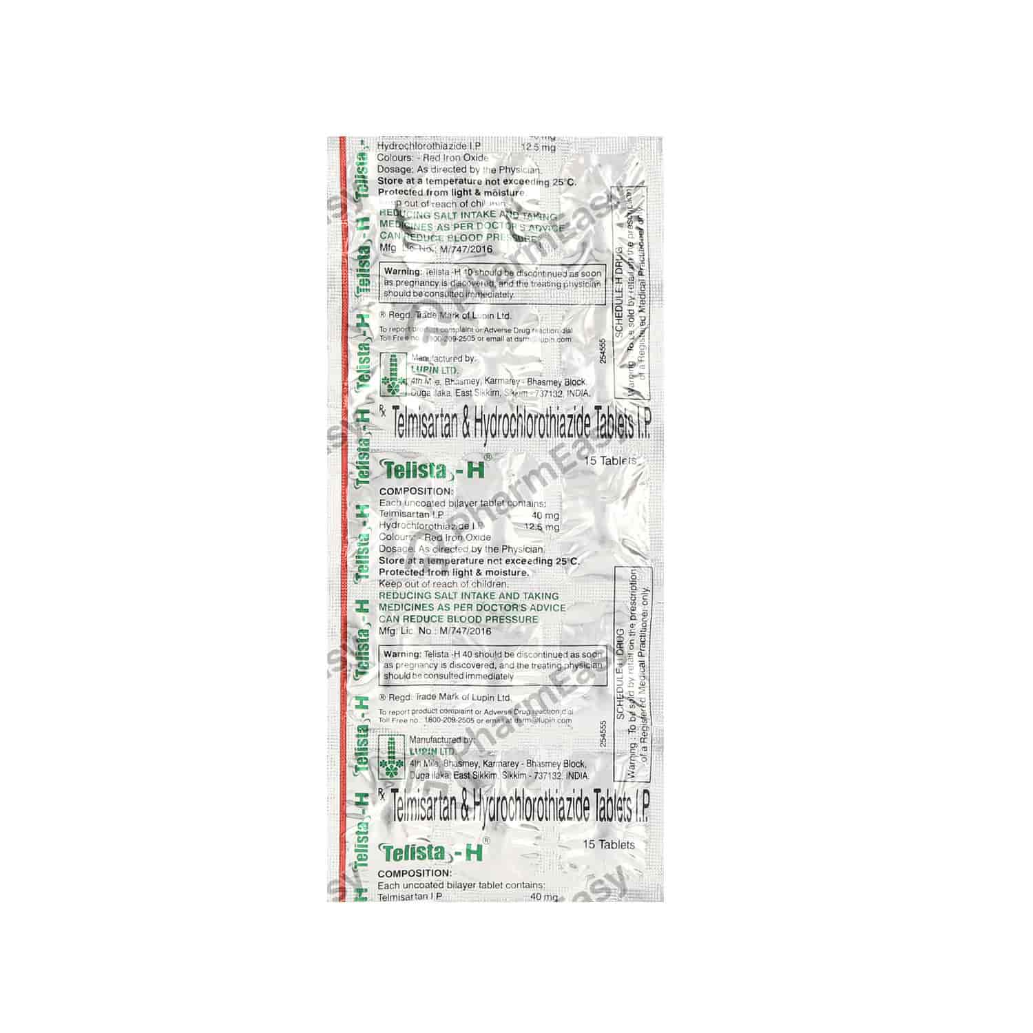 Telista H 40mg Tab 15`S - Uses, Side Effects, Dosage, Composition ...