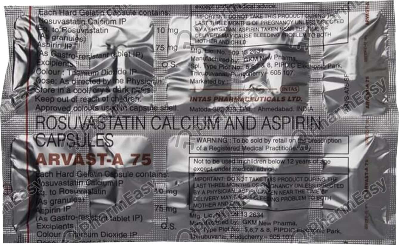 Arvast A 75mg Strip Of 10 Capsules: Uses, Side Effects, Price & Dosage ...
