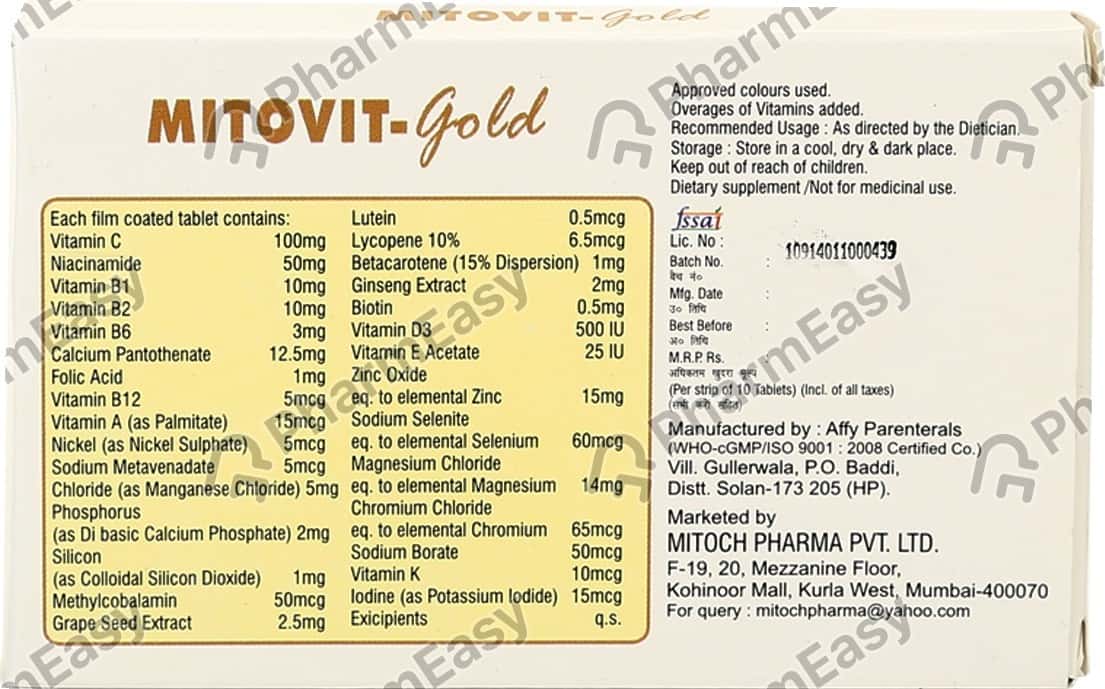 Buy Mitovit Gold Tablet (10) Online at Flat 15% OFF | PharmEasy