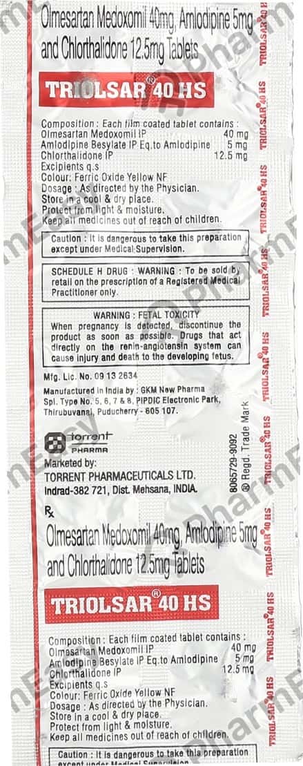 Buy Triolsar Hs 40mg Strip Of 10 Tablets Online at Flat 15% OFF | PharmEasy